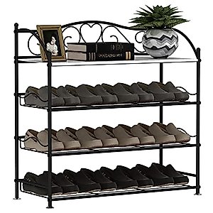 YADOOLIFE 4-Tier Black Shoe Rack, Metal Shoe Rack for Entryway, Closet, Free Standing Shoe Storage Racks, Sturdy Shoes Stand with Dust-proof Liners (Black)