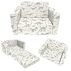 Hän Babos Kids Couch, 2-in-1 Convertible Sofa to Lounger, Comfy Flip-Out Couch Chair/Sleeper Bed for Toddler Boys and Girls (Dinasour Fossil)