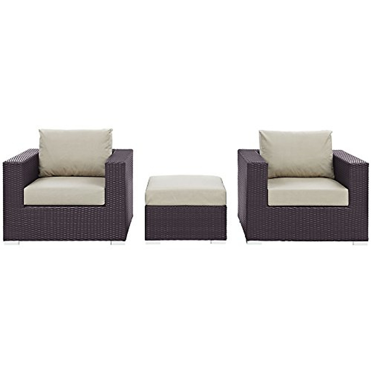 Modway Convene Wicker Rattan 3-Piece Outdoor Patio Furniture Set in Espresso Beige