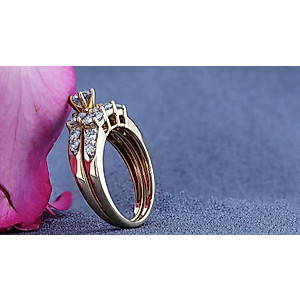 Dazzlingrock Collection 1.80 Carat (Cttw) 14K Round Diamond Women 3 Stone Engagement Ring Set, Yellow Gold, Size 7