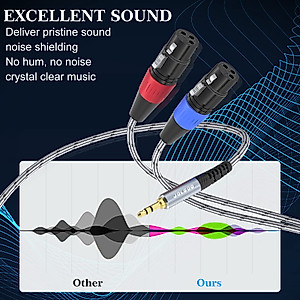 JOLGOO Dual XLR Female to 3.5 mm TRS Stereo Microphone Cable, 2 XLR Female to 1/8 inch TRS Stereo Y Splitter Patch Cable, 10 Feet