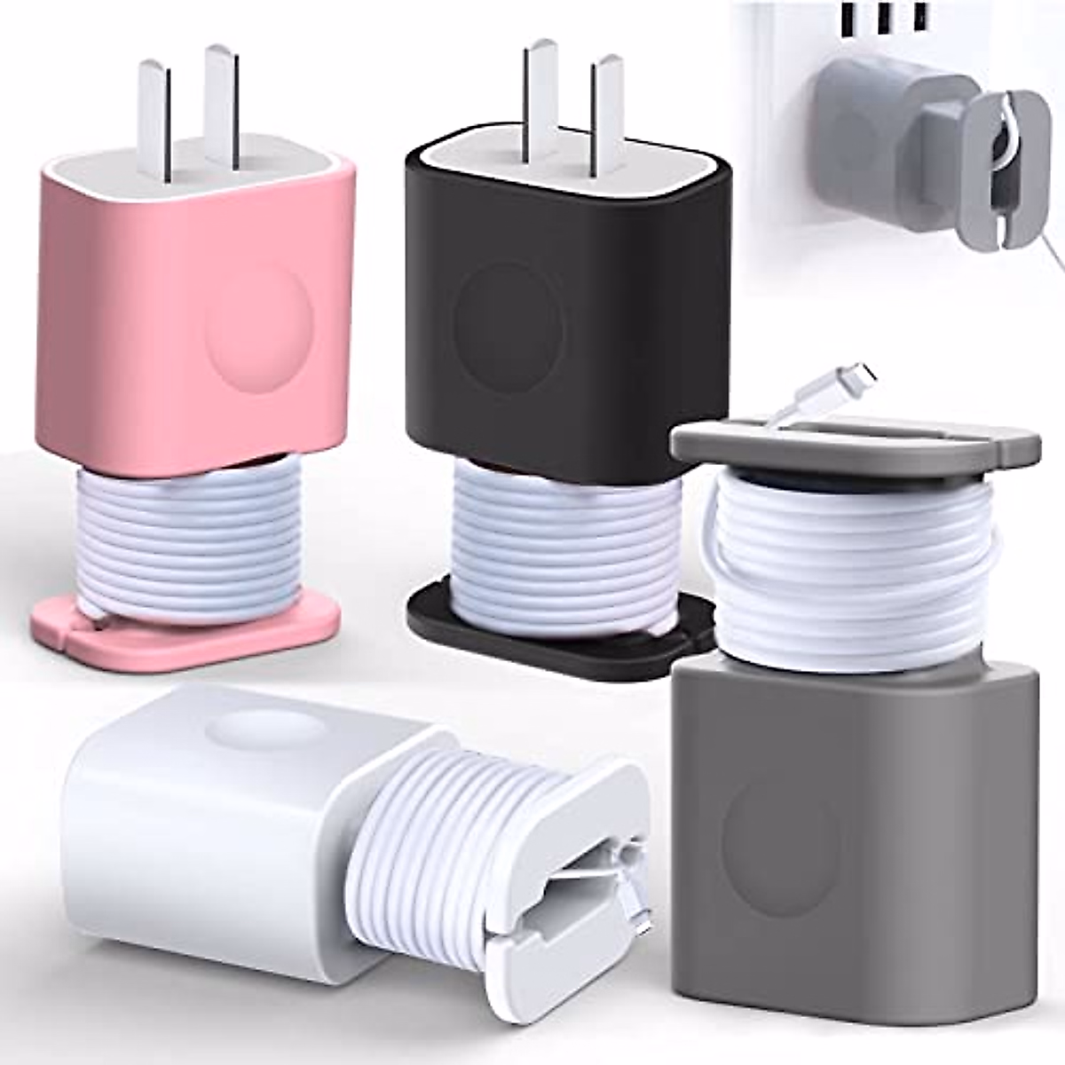 XANGNIER 2 in 1 Silicone Charger Protector,4 Pack Data Cable Winder Anti-Break Protection Cable Storage,18W/20W Charger Silicone Protective Case,Suitable for 11/12 Charger(Charger not Included)