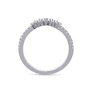 AFFY 1/5 Carat Round Shape White Natural Diamond Stacking Curved Wedding Band In 10K Solid White Gold (Clarity : I2-I3, Color : I-J, 0.2 Cttw) Size 8