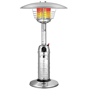 Giantex Outdoor Propane Patio Heater, 11,000 BTU Portable Tabletop Heater w/Weighted Base, Stainless Steel, Adjustable Thermostat, Electric Heater for Backyard, Garden, Commercial Restaurant, Silver