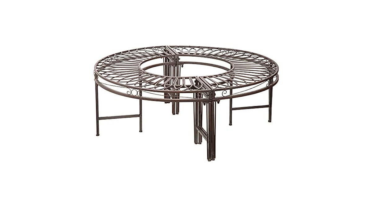 Design Toscano Roundabout Tree Bench - Grey Steel Garden Seat