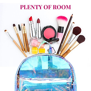 Abaodam holographic backpack clear for women iridescent bookbag transparent book bags book bags- Backpack Fashion Transparent Makeup Bag School Bag Handbag