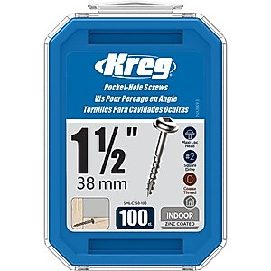 Kreg SML-C150-100 Zinc Pocket Screws, 1 1/2-Inch, #8 Coarse Thread, Maxi-Loc Head (100 Count)