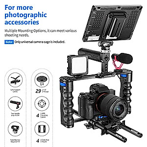 NEEWER Aluminum Alloy Camera Cage, Filmmaking Rig with Top Handle, Dual Grips & Arca Type Base, Compatible with Sony A7S III A7IV A6600 Canon EOS R5C R5 R6 DSLR/Mirrorless Cameras - VS107, Blue