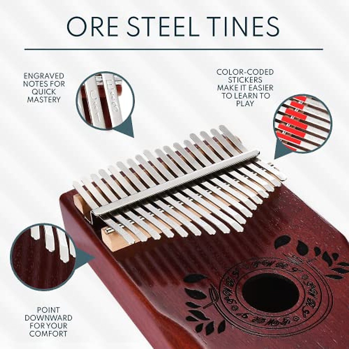 UNOKKI 17 Key Kalimba Thumb Piano For Adults & Kids with Hand Rest; Mahogany Mbira (Cherry Finish); Tuning Hammer, Finger Covers, Key Stickers & More Included; Christmas Stocking Stuffer Gift