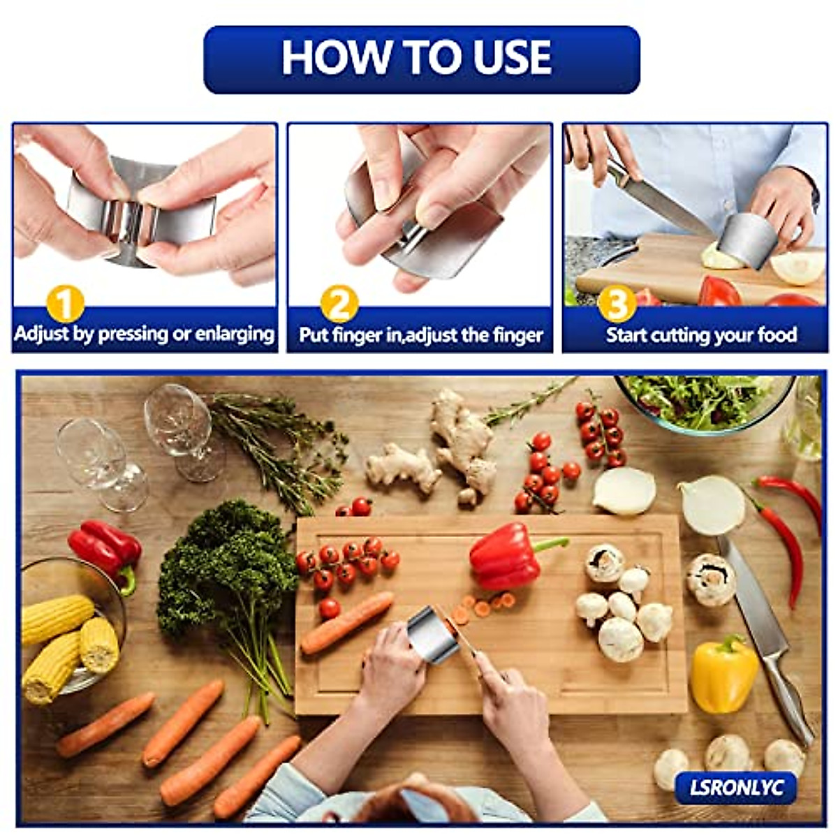 Finger Protector for Cutting Food,6 Pcs Finetaur Finger Guard for Cutting Vegetables,Stainless Steel Finger Shield for Cutting Slicing Chopping Kitchen Finger Guard for Cooking(Double & Single Finger)