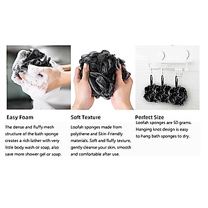Nourah, Dual-Sided, Silicone Base Swirl Mesh Flower Sponge lufas, Shower Ball Scrubber, Lather and Exfoliating, Comfortable Bath Sponge for Cleansing and Smoothing Skin, for Men. (Black)