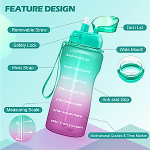 4AMinLA Motivational Water Bottle 2.2L/64oz Half Gallon Jug with Straw and Time Marker Large Capacity Leakproof BPA Free Fitness Sports Water Bottle