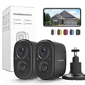 LongPlus 2 Pack Wireless Outdoor Security Camera,Battery Powered Wireless Security Camera for Home Security, Wireless WiFi Camera with AI Detection, Color Night Vision,Spotlight,2 Way Audio,Only2.4Ghz