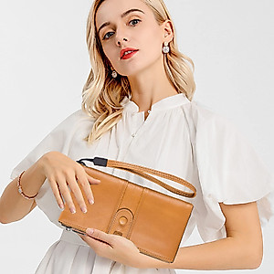 Roulens Wallet for Women Large Capacity Genuine Leather Bifold RFID Blocking Card Holder Clutch Travel Purse Wristlet