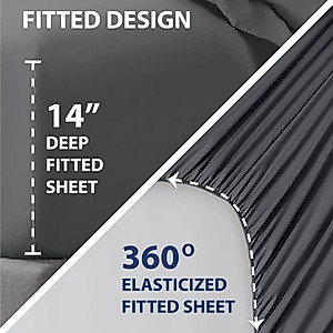 Swift Home Smart Sheets, Ultra Soft Brushed Microfiber 4-Piece Sheet Set, Fitted Bed Sheet with Side Storage Pockets – Grey, Queen