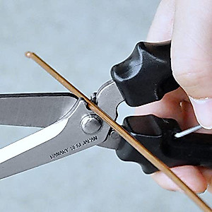 CANARY Metal Cutting Scissors with Wire Cutter 7.6" [Straight], Made in JAPAN, All-Purpose Heavy Duty Hand Shears, Japanese Stainless Steel Blade, Spring Loaded Handle, Black