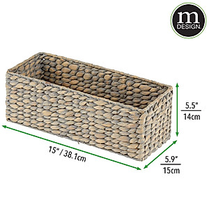 mDesign Woven Hyacinth Narrow Bathroom Toilet Roll Holder Storage Organizer Basket Bin - Rectangle Containers for Bathroom, Toilet Tank - Hold 3 Rolls of Toilet Paper - 2 Pack - Gray