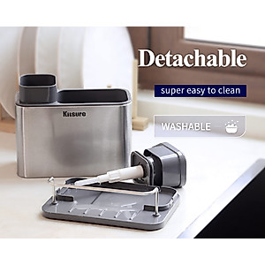 Kitsure Sponge Holder, Detachable Sink Caddy and Kitchen Sink Sponge Holder, Easy-to-Clean Sink Caddy Kitchen Sink Organizer, Stainless and Non-Slip Dish Brush Holder with A Refillable Soap Pump