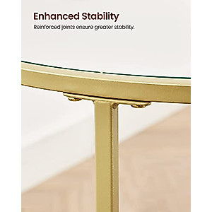 VASAGLE Round Side Table, Glass End Table with Metal Frame, Gold Coffee Table with Modern Style, for Living Room, Balcony, Bedroom, Gold Color