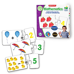 Learning Journey International LLC Match It! Mathematics - STEM Addition and Subtraction Game - 30 Matching Pairs – Preschool Games & Gifts for Boys & Girls Ages 3 and Up, Multi