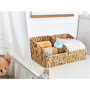 StorageWorks Water Hyacinth Wicker Baskets with Built-in Handles, Hand Woven Baskets for Organizing, Natural, 2 Pack