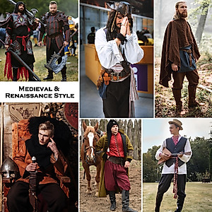 Men's Ankle Banded Cuff Renaissance Pants Medieval Viking Navigator Trousers Pirate Pants Steampunk Lace Up Cosplay Pants with Drawstrings 02 Brown XX-Large