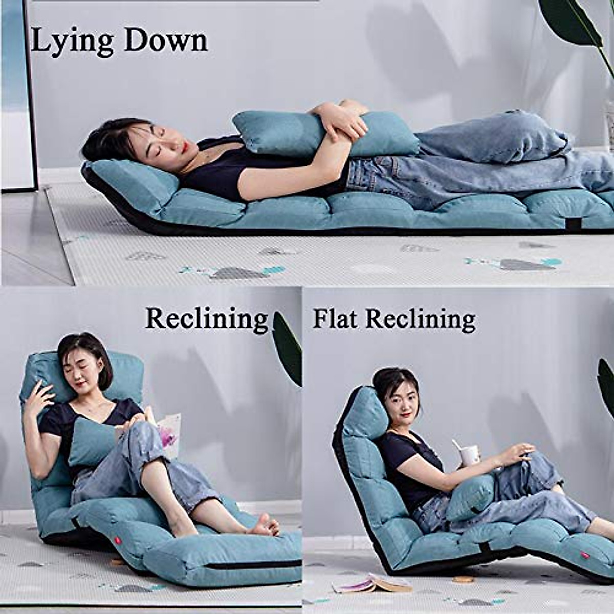 FBKPHSS Multifunctional Lazy Sofa, Adjustable Folding Lazy Sofa Chair Washable Comfortable Floor Lazy Sofa Tatami with Backrest for Bedroom Living Room,Rose red,80.7"*20.8"*7"