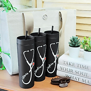 Personalized Skinny 16oz Tumbler for Nurses – Custom Gift for RN, LPN, ER or ICU Nurse – Graduation Present Idea, Thank You Present for Her – Nurse Week or Birthday Gift for Women