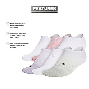 adidas Women's Superlite Badge of Sport (6-pair) No Show Sock, White/Linen Green/Silver Green, Medium US