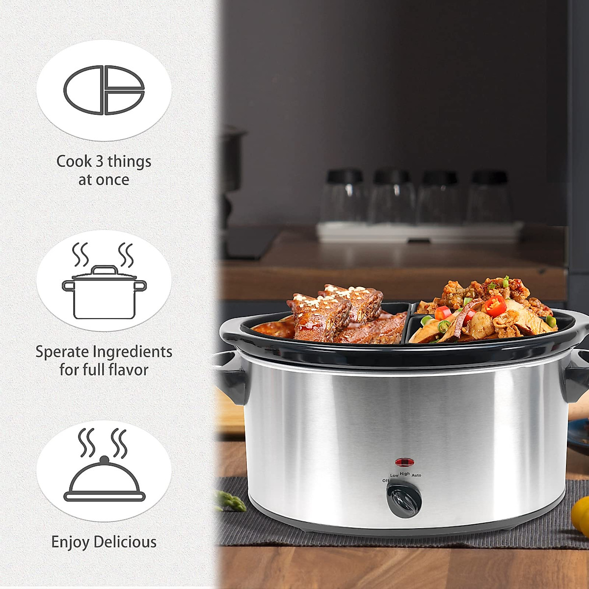 Silicone Slow Cooker Divider Liner fit CrockPot 6QT 7QT, Reusable & Leakproof Divider Insert, Dishwasher Safe Cooking Liners for Crock Pot 6 Quart / 7 Quart, BPA Free,Black