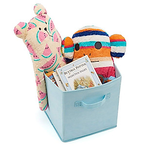 EZOWare Set of 12 Foldable Basket Bin Collapsible Storage Cube For Nursery, Kids Toys Organizer, Shelf Cabinet - ( Pale Dogwood + Light Blue)