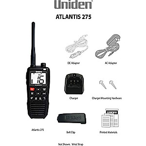 Uniden Atlantis 275 Handheld Two-Way VHF Marine Radio, Floating IPX8 Submersible Waterproof, Large Dual-Color Screen, 6-Watt, All USA/International/Canadian Marine Channels, NOAA Weather Alerts