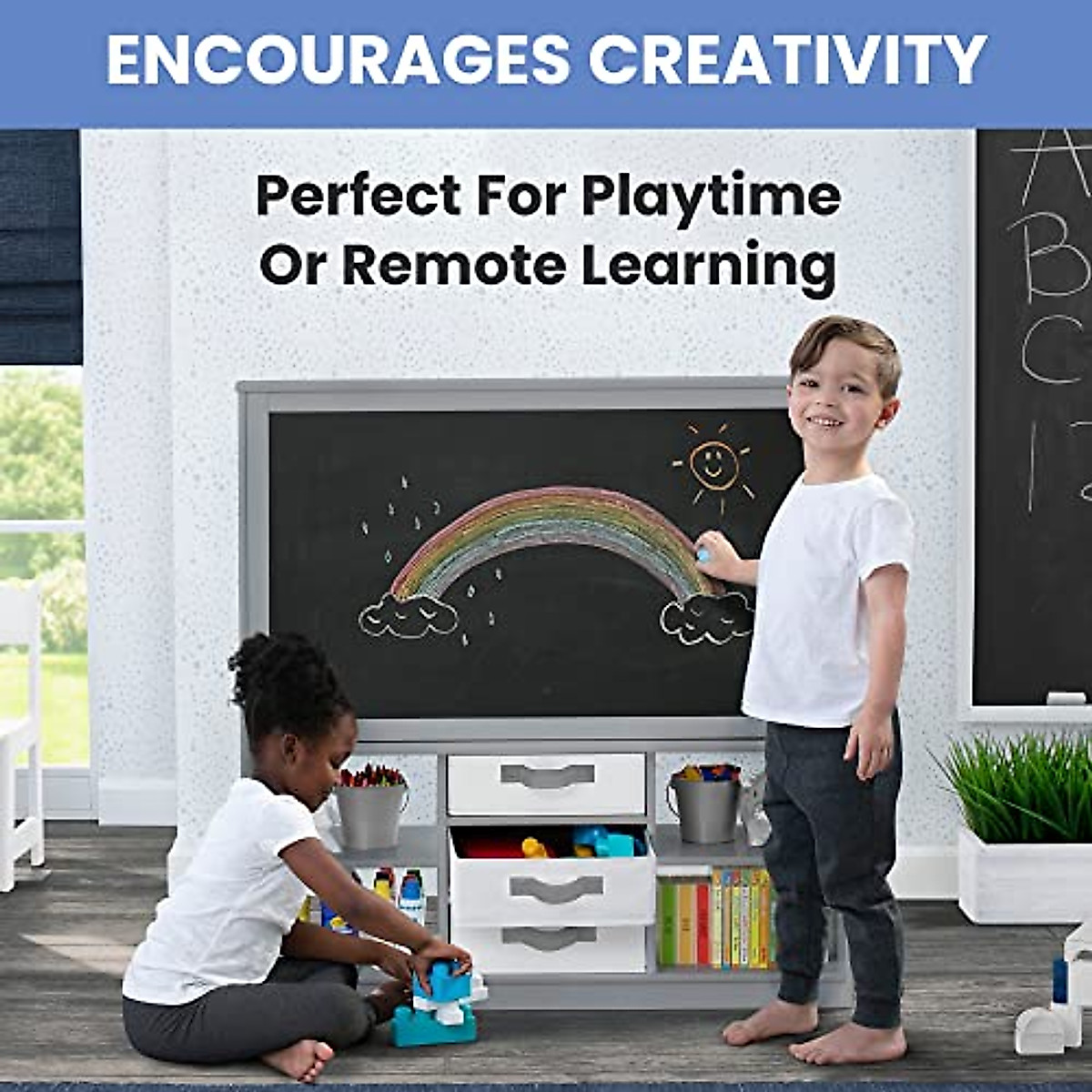 Delta Children at-Home Artist Center - Deluxe Double-Sided Easel and Storage Unit, Grey