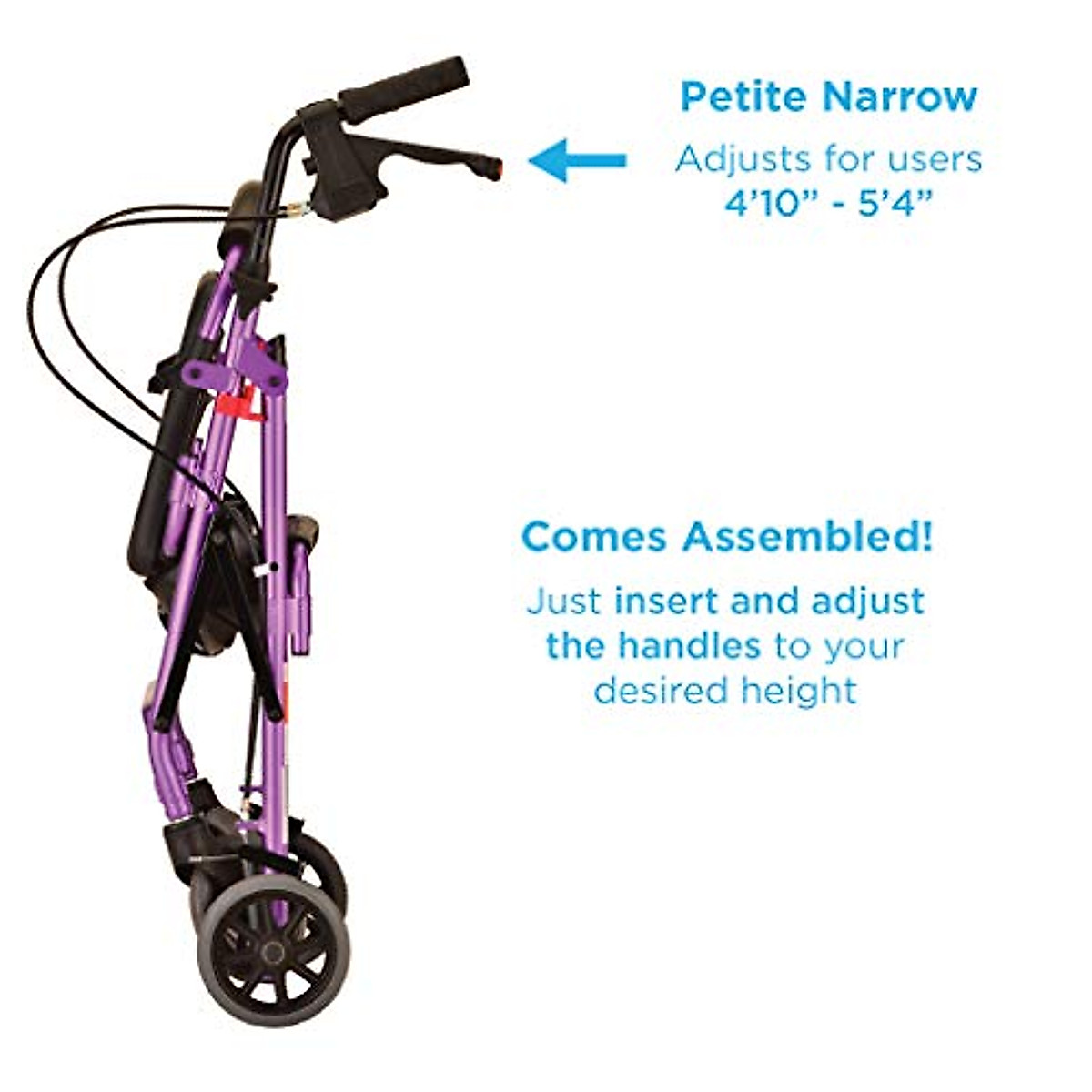 NOVA GetGo Petite Rollator Walker (Petite & Narrow Size), Rolling Walker for Height 4'10" - 5"4", Seat Height is 18.5 Inch, Ultra Lightweight - Only 13 lbs with More Narrow Frame, Color Purple