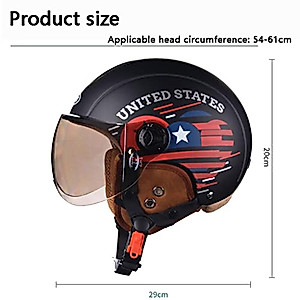 Adult Motorcycle Half Helmet, DOT Approved ABS Open Face Personalized Helmet, for Unisex Youth with Visor Goggles, Outdoor Chopper Scooter Moped Cruiser Electric Bicycle Helmet-F-54-61cm