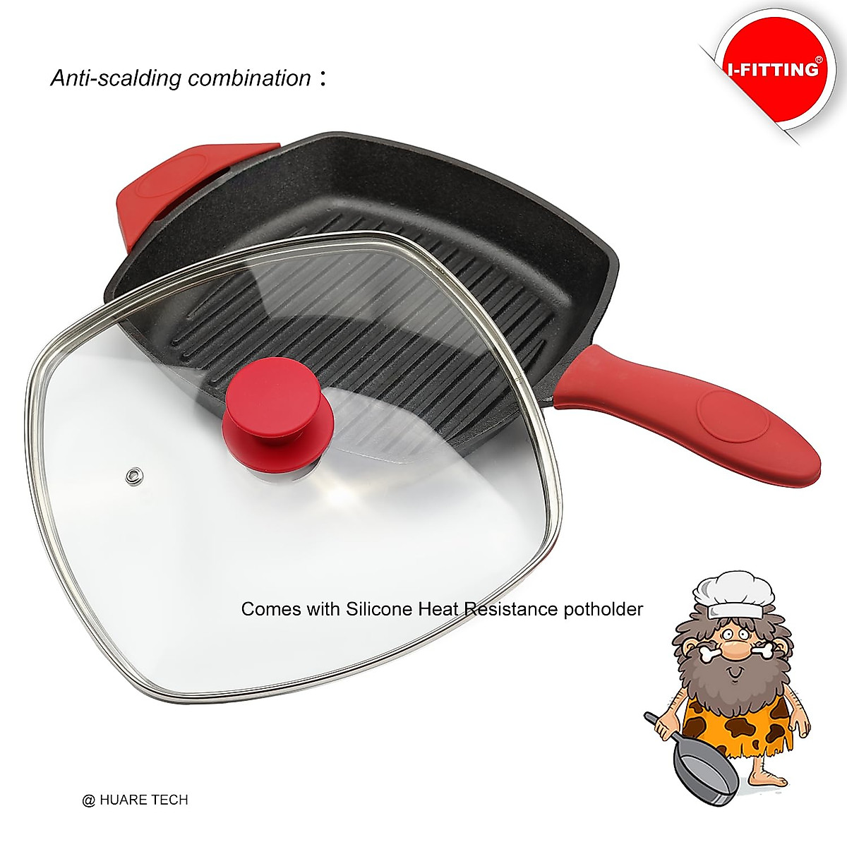 Universal Pot Pan Lids Replacement Knob, Silicone Heat Resistant Pan Cover Holding Handles, BPA Free, Dishwasher Safe, Fits Skillets and Kitchen Cookware Covers 2Pack Black & Red