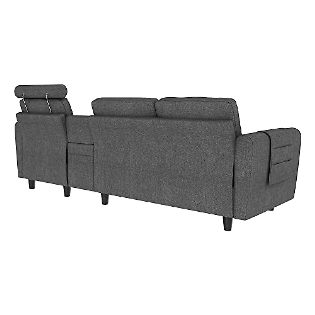 HONBAY Reversible Sectional Sofa Couch Modern Upholstered L Shaped Sofa with Cup Holders & Storage Console, Left or Right Side Chaise Sectional Sofa for Living Room Office, Grey