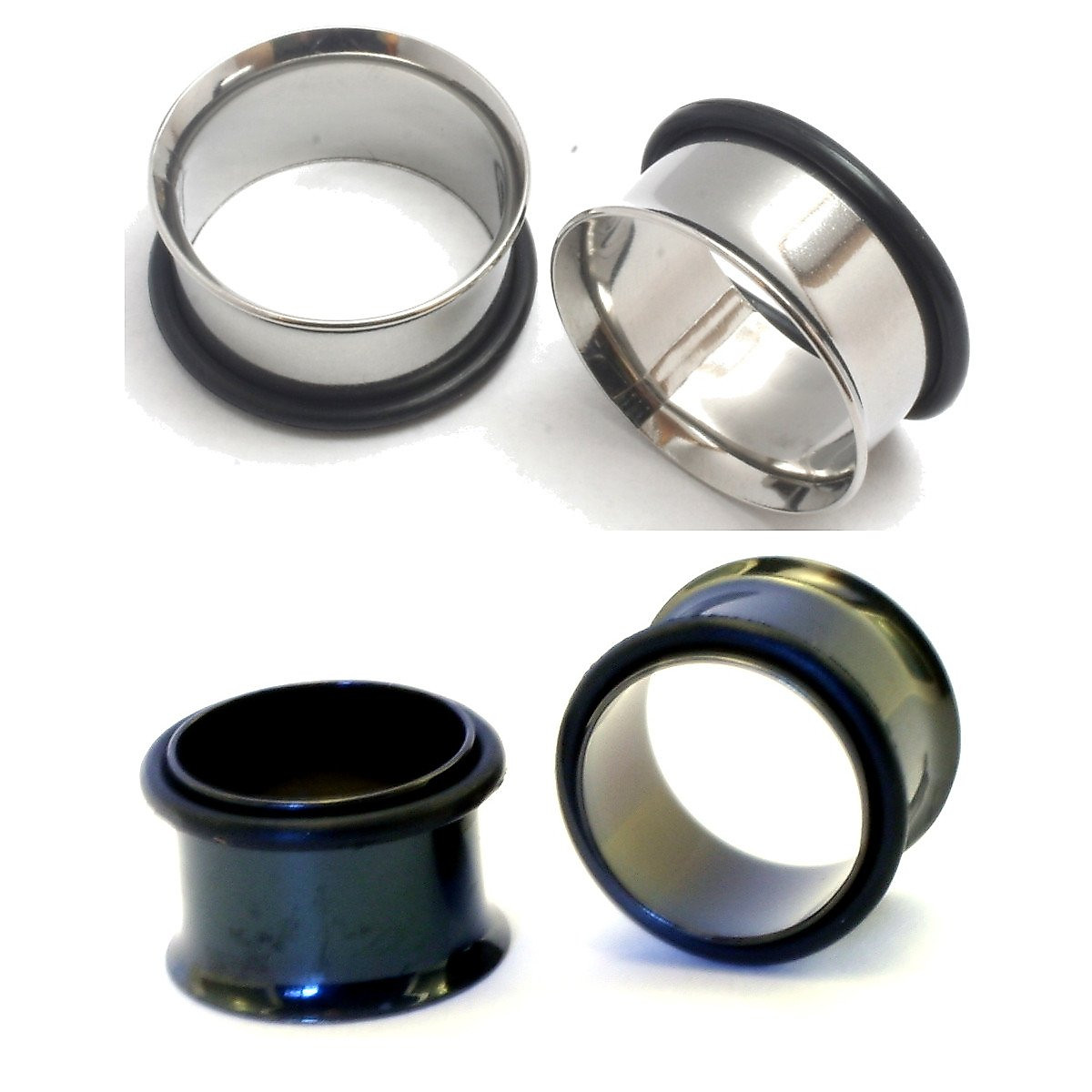 Zaya Body Jewely 2 Pairs Stainless Steel and Titanium Single Flare Ear Tunnels Gauges 00g 1/2 9/16 5/8 3/4 7/8 1 inch (7/8' 22mm)