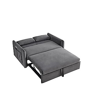 Eafurn 3 in 1 Multi-Functional Convertible Sleeper Sofa Bed, Modern Velvet Loveseat Sofa & Pull Out Couch Reclining Adjustable Backrest and 2 Pillows Grid Design Armrests for Apartment Living Room