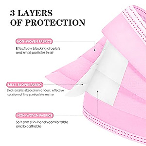 DC-BEAUTIFUL 100 Pcs Pink Disposable 3 Ply Earloop Face Masks,Fit for Adults