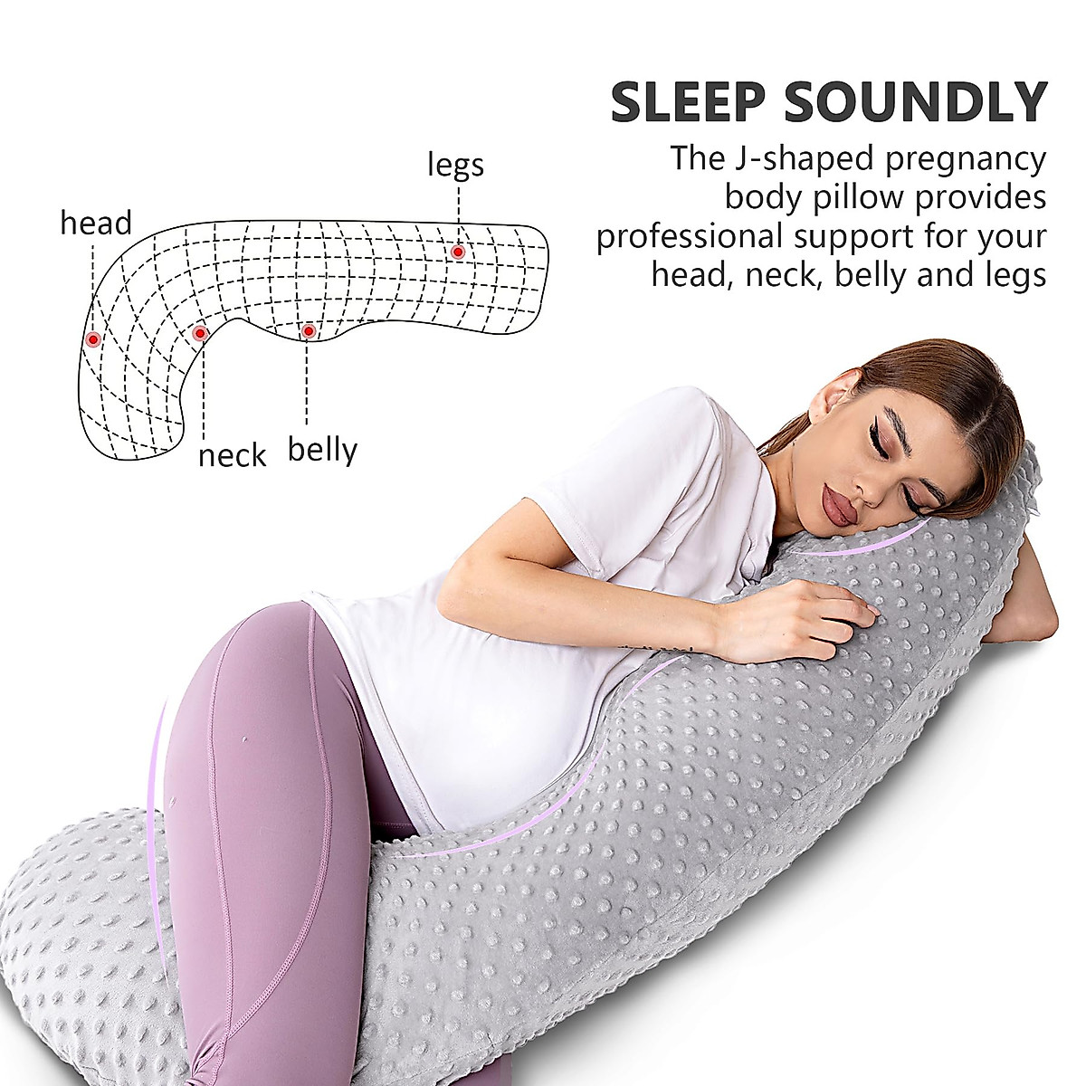 Lightweight Pregnancy Pillow Soft Maternity Full Body Pillow, Long J-Shaped Pillow for Sleeping on The Side, Breathable Bean-Shaped Cover