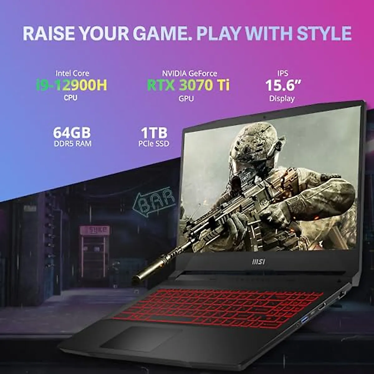 MSI Katana GF66 15.6" FHD Gaming Laptop, Intel Core i9-12900H, NVIDIA GeForce RTX 3070Ti, 64GB DDR5 RAM, 1TB PCIe SSD, Backlit Keyboard, Nahimic Audio, WiFi 6, Black, Win 11 Pro, 32GB USB Card