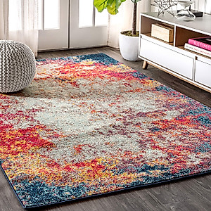 JONATHAN Y CTP107A-8 Contemporary POP Modern Abstract Cream/Blue 8 ft. x 10 ft. Area Rug Contemporary, Transitional, Bohemian, Perfect for Home, Living Room, Kitchen, Bedroom