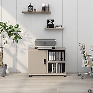 Fumedo Metal Mobile Lateral File Cabinet, Storage Locker,Printer Stand with Open Storage Shelves for Office,School,Home,Living Room. (Gray)