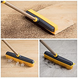Yocada Pet Hair Removal Rubber Broom with Squeegee 2 in 1 Floor Brush Telescoping for Sweeping Hardwood Floor Tile Low Carpets Rugs Undercoat Carpets Bathroom Living Room Kitchen 53"
