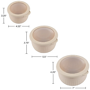 Classic Cuisine Set of 3 Bowls with Lids - Microwave, Freezer, and Fridge Safe Nesting Mixing Bowls - Eco-Conscious Kitchen Essentials (Beige), S, M, L