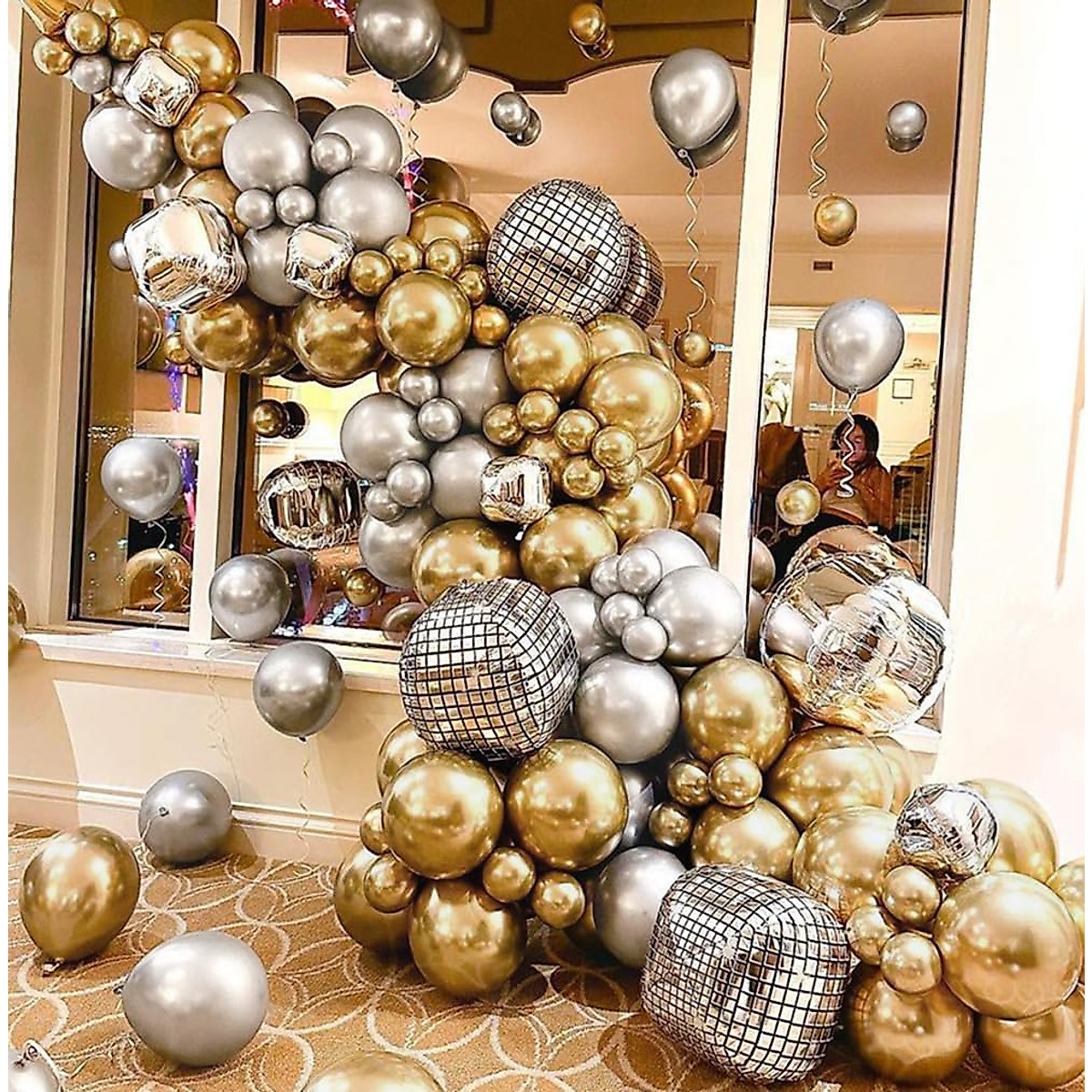 Chrome Gold Silver Balloon Garland Kit-Metallic Gold Silver Balloons and 4D Disco Silver Foil Mylar Balloons Arch for Birthday Baby Shower Graduation Bachelorette Wedding New Year Party Decoration