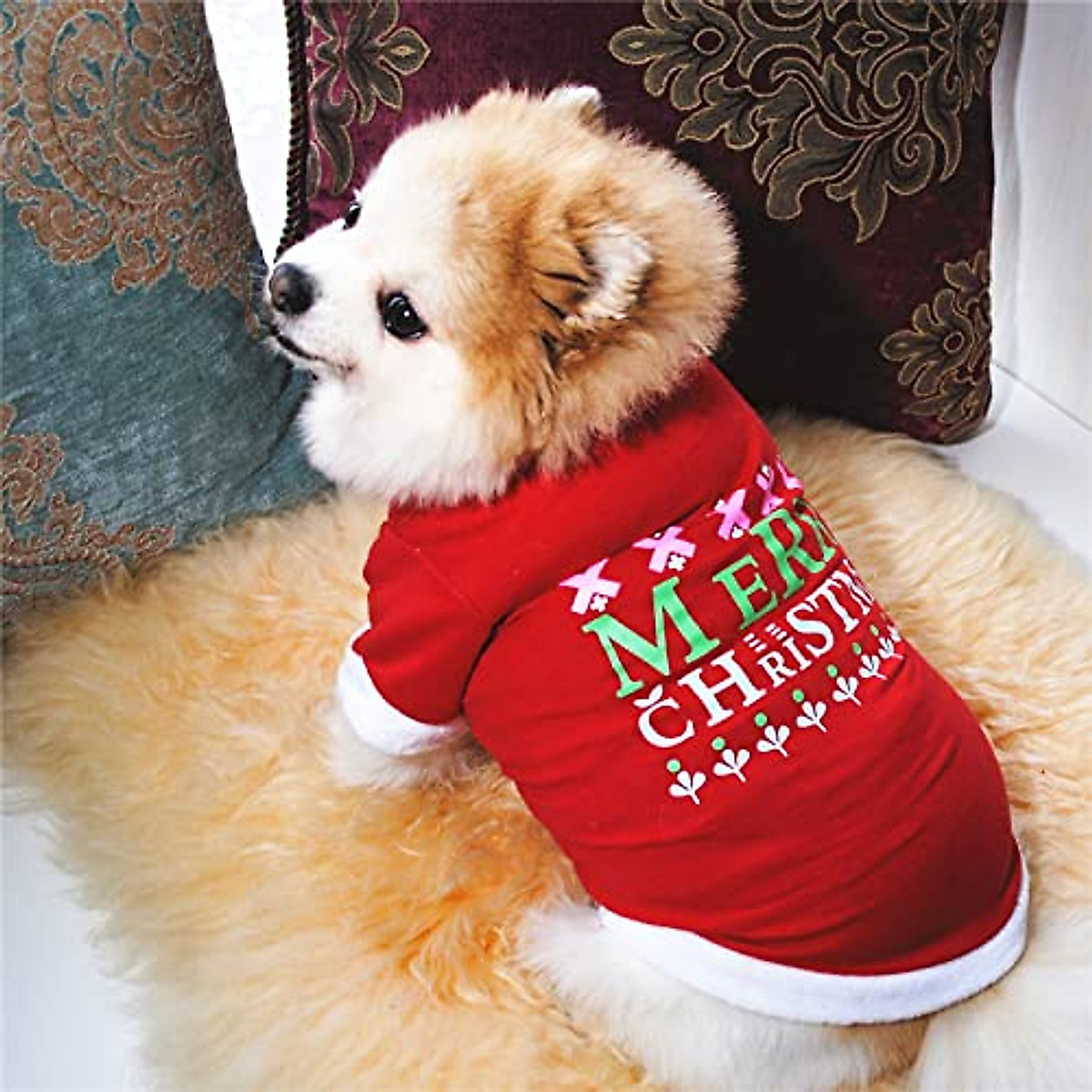 Dog Coat Dog Fleece Jacket Lightweight Jacket Fleece Pullover Pet Dog Clothes Christmas Dog Clothes New Year's Christmas Day Cotton Sweater Cold Weather Jacket Lightweight Pullover