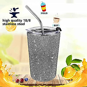 Bling Diamond Straw Cup,17oz Stainless Steel Thermal Bottle,Vacuum Double Wall Insulated Cup Glitter Water Bottle,Bling Cup, Leak-Proof Insulated Coffee Cup for Gym Fitness Travel Office Use (silver)