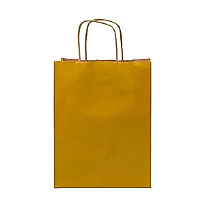 Yellow Gift Bags - 8x4x10 Inch 50 Pack Mustard Kraft Paper Shopping Bags with Handles, Small Craft Totes in Bulk for Boutiques, Small Business, Retail Stores, Birthday Parties, Merchandise, Bulk